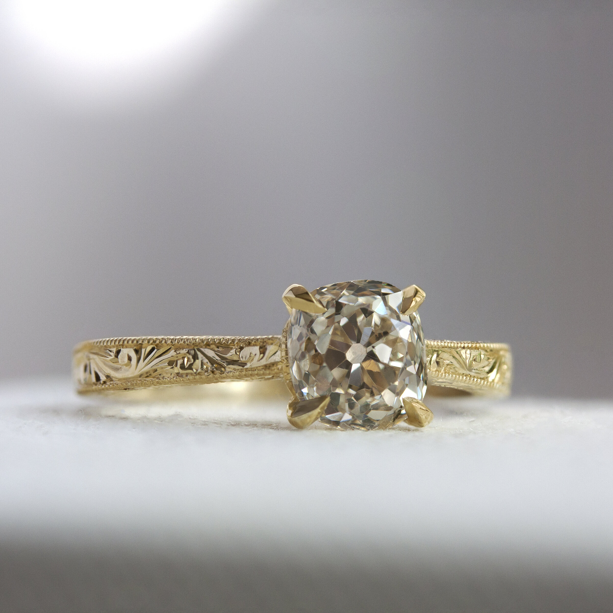 Custom Hand Engraved Solitaire Engagement ring - Emily Chelsea