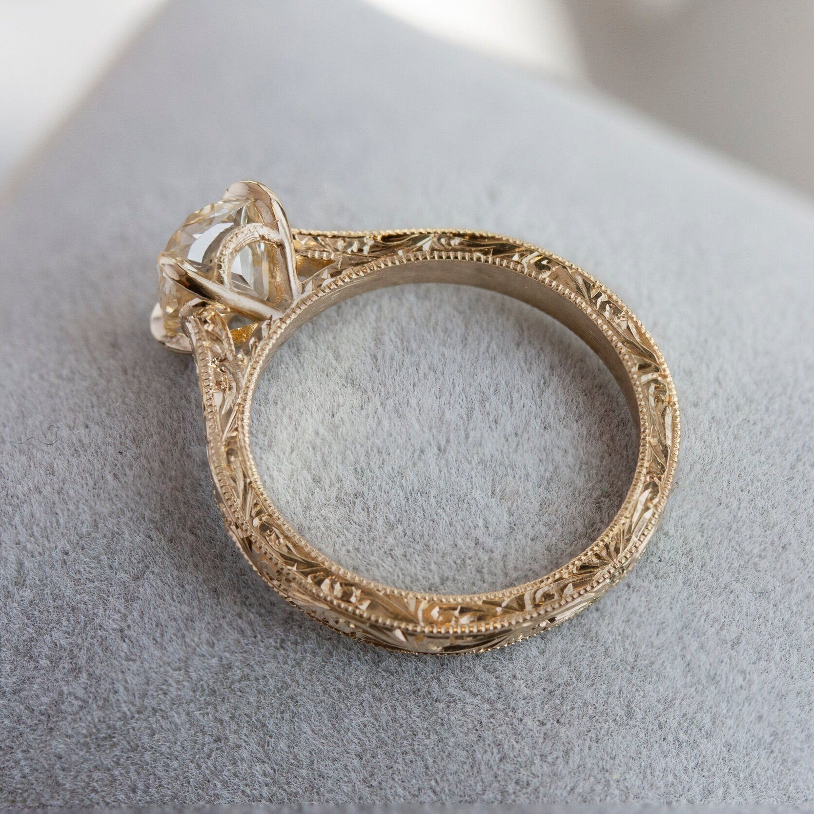Custom Hand Engraved Solitaire Engagement ring - Emily Chelsea