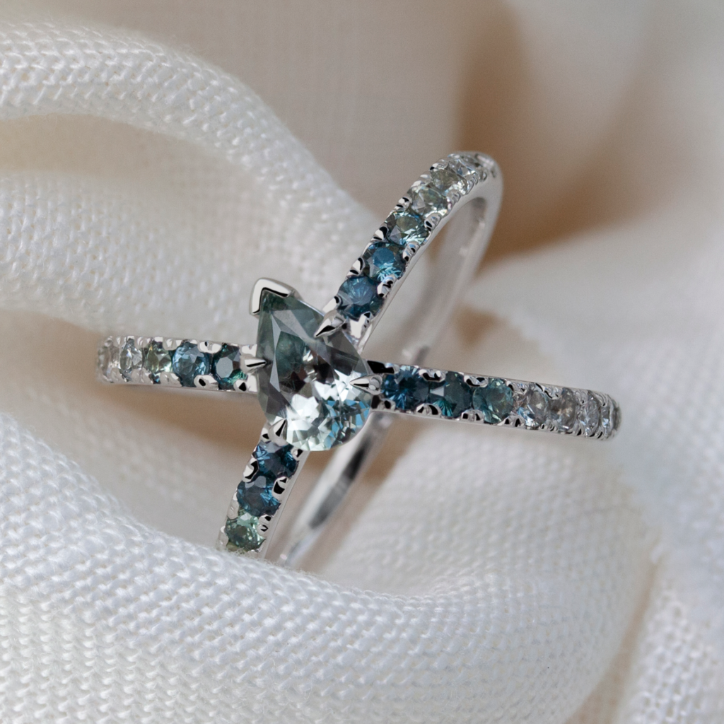 Custom Sapphire Crossover Ring - Emily Chelsea