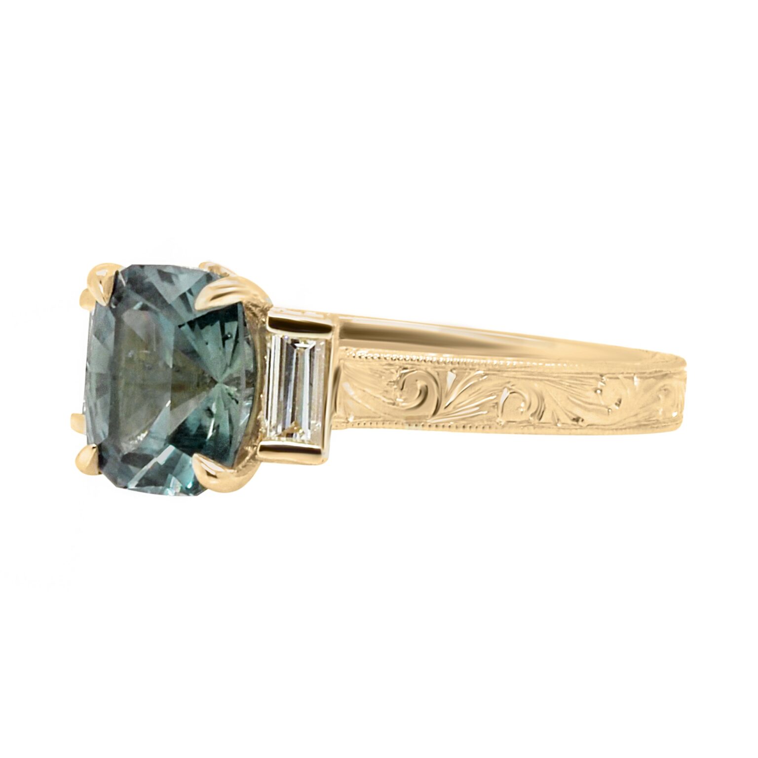 Custom Sapphire Hand Engraved Ring - Emily Chelsea