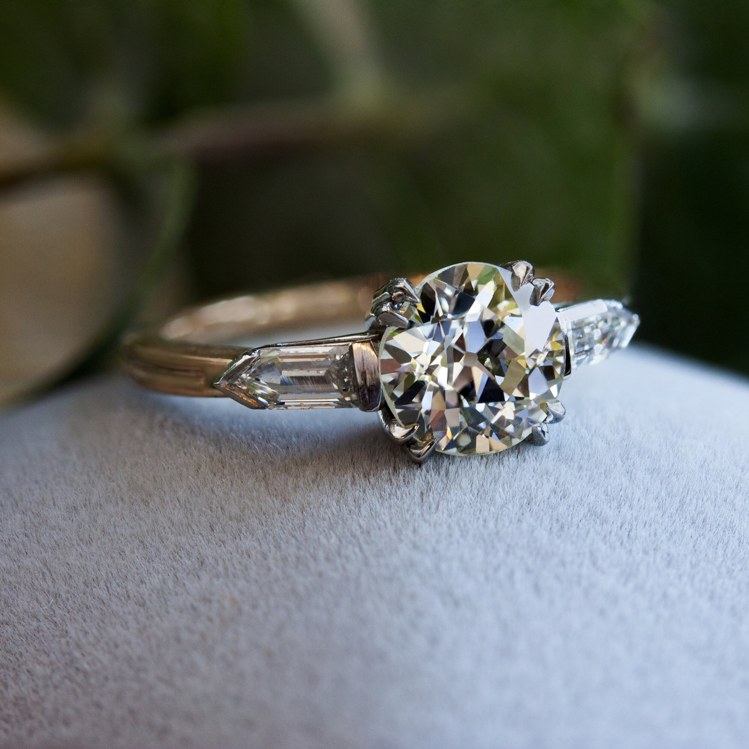 Custom Two Toned Engagement Ring with Bullet Sides - Emily Chelsea