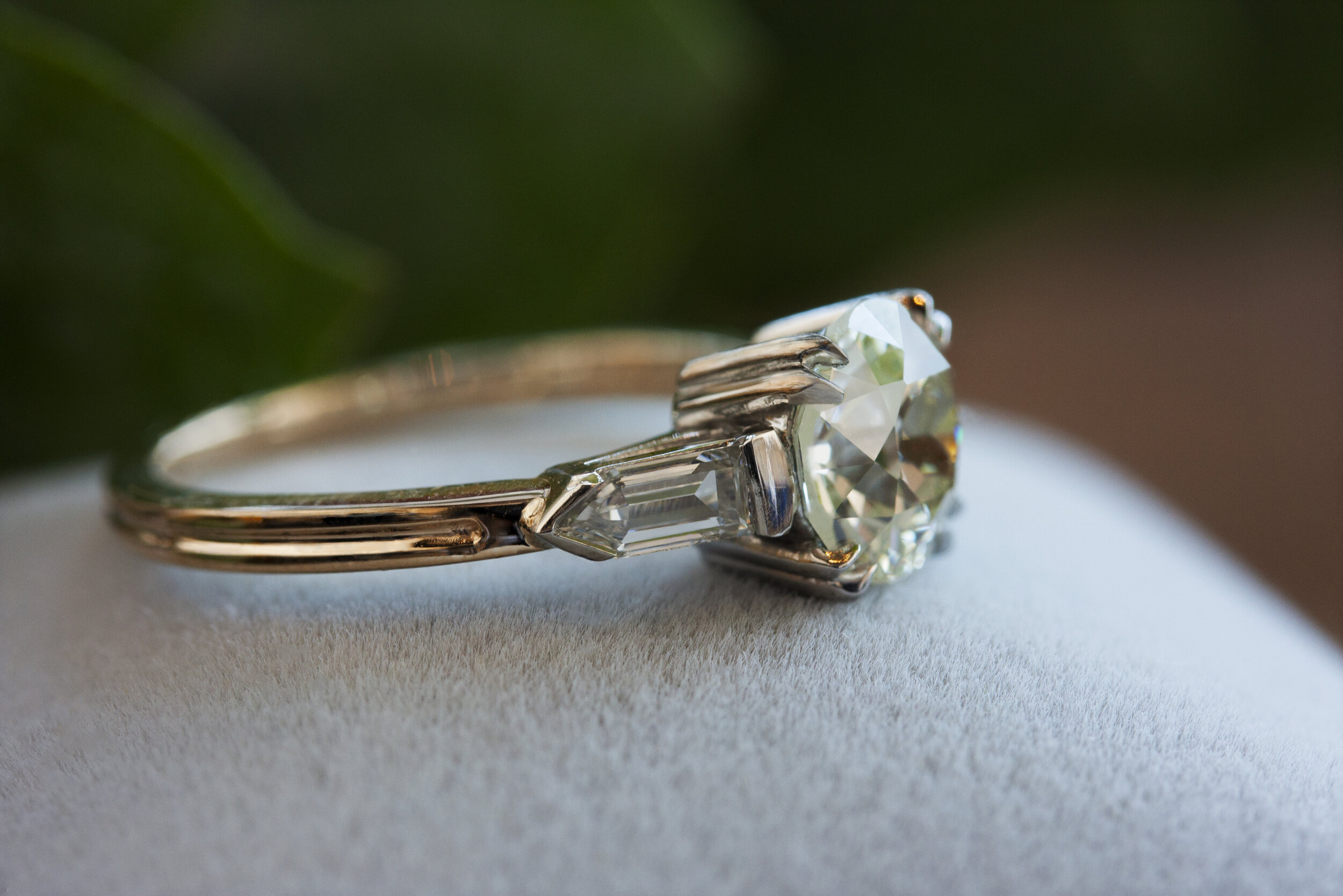 Custom Two Toned Engagement Ring with Bullet Sides - Emily Chelsea