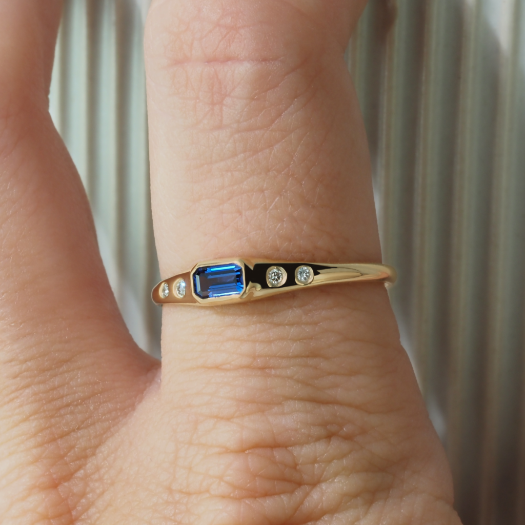 Custom Sapphire and Diamond Bezel Ring - Emily Chelsea