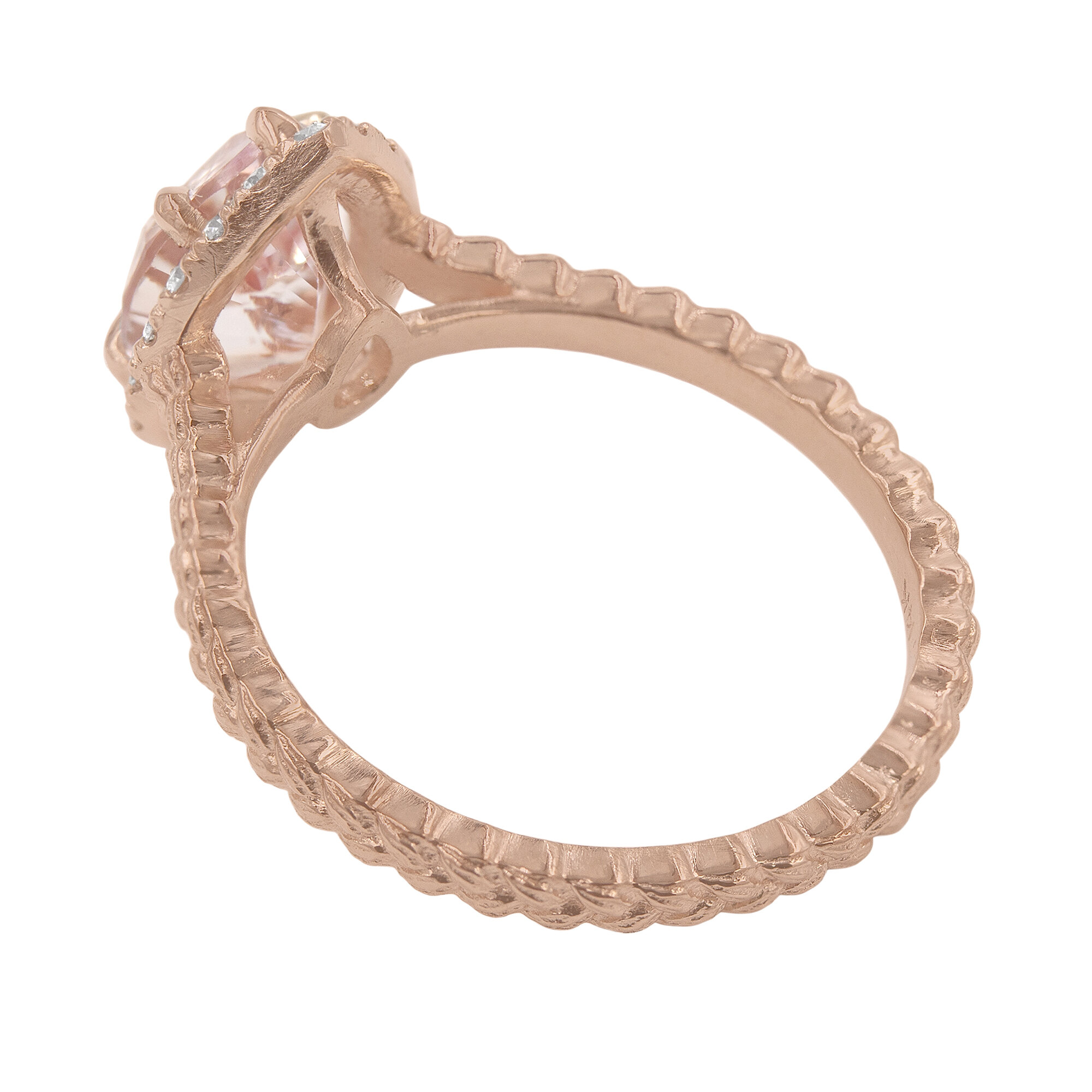 Custom Pear Shaped Peach Sapphire Halo Ring