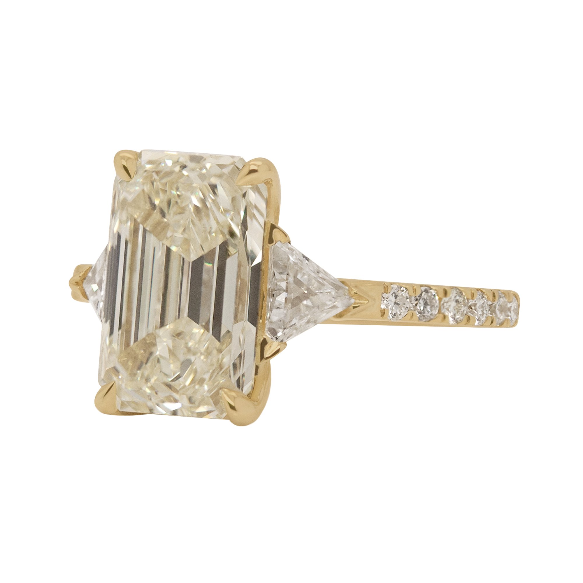Custom Three Stone Engagement Ring With Triangle Diamond Side Stones ...