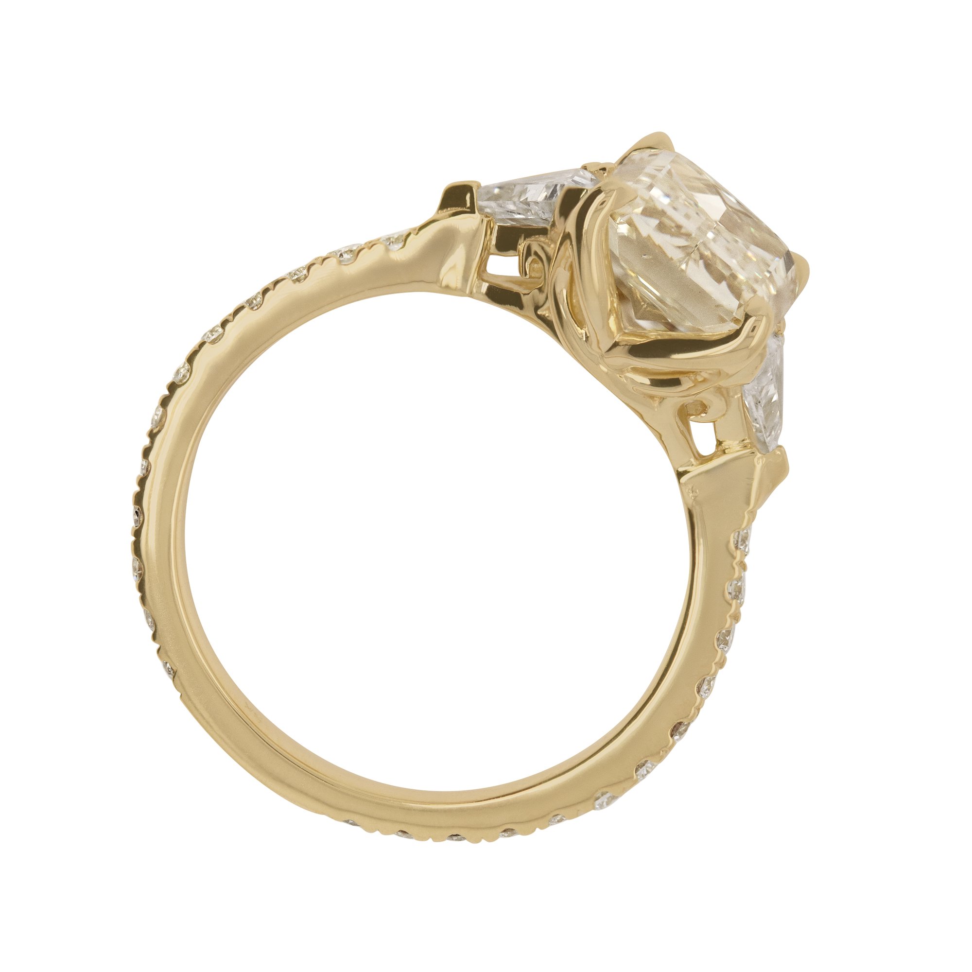 Custom Three Stone Engagement Ring With Triangle Diamond Side Stones ...