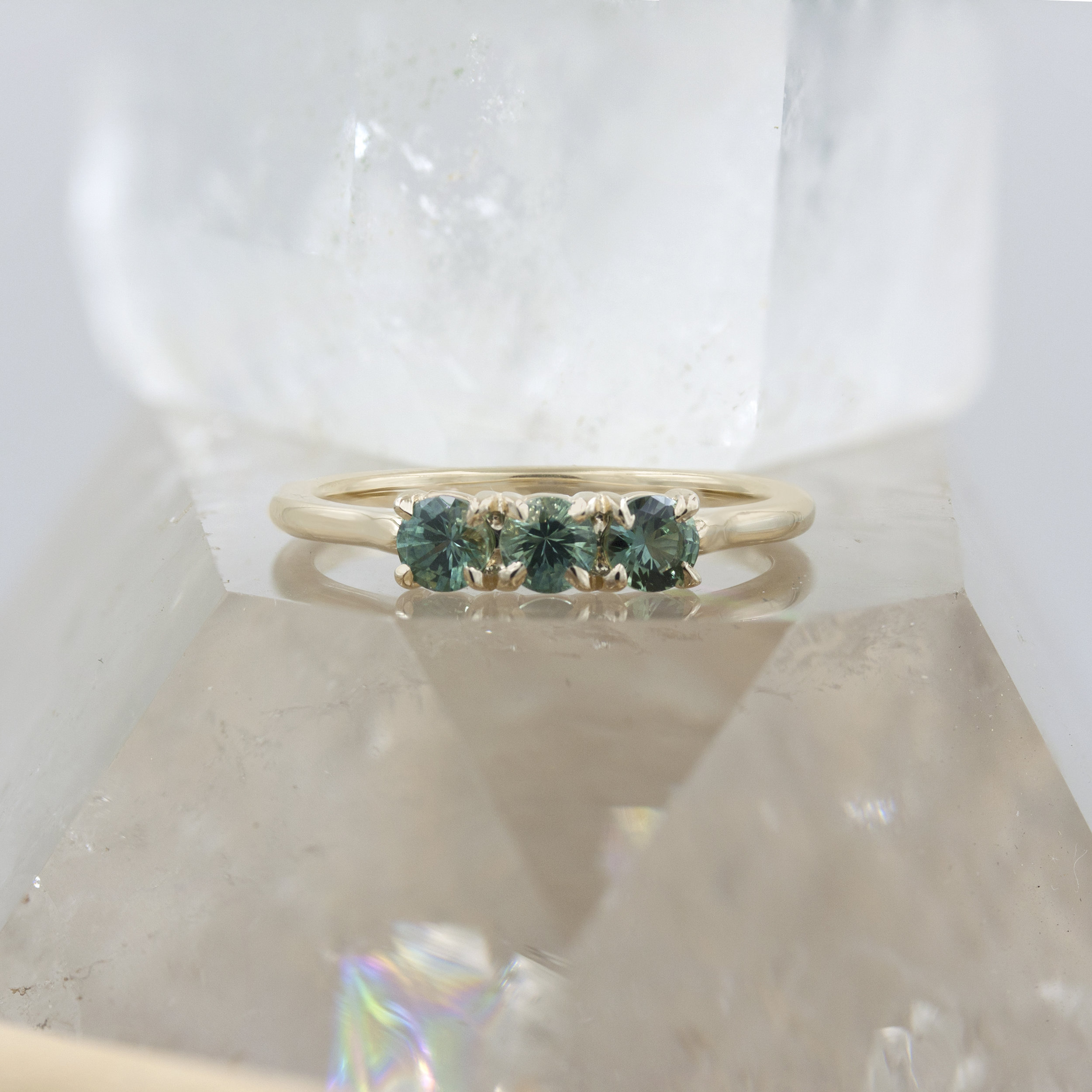 Linear Ring with Teal Sapphires - Emily Chelsea