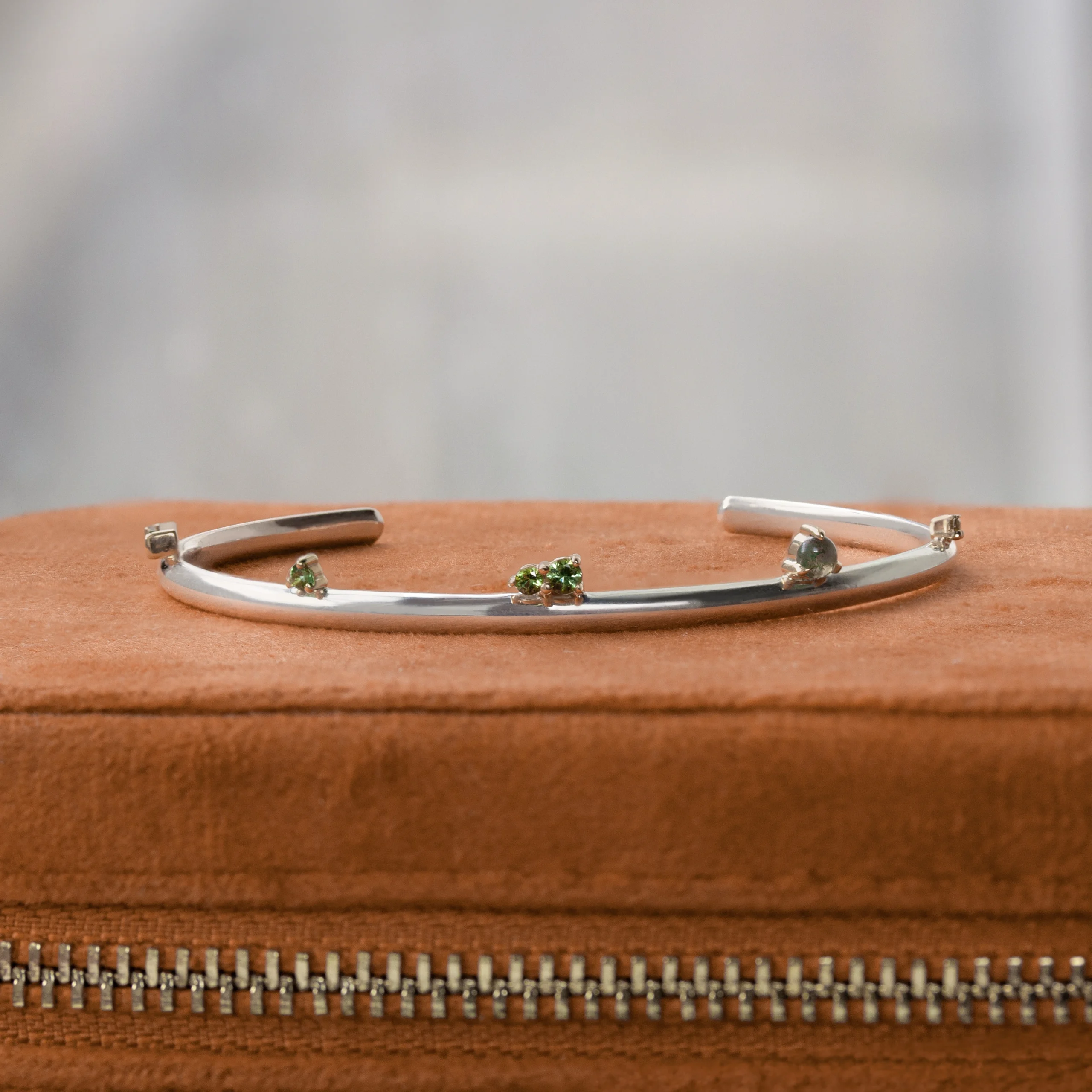 Silver Lining Cuff with Moss Agate - Emily Chelsea