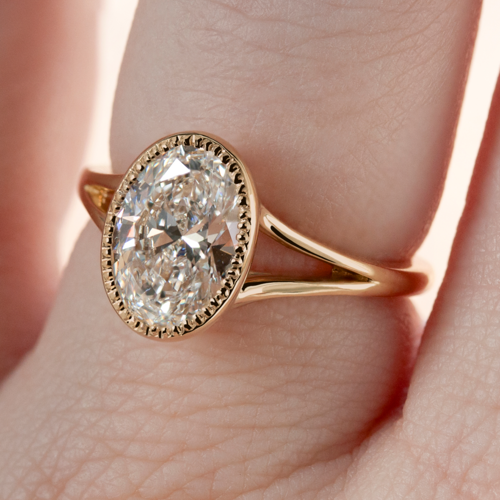 Custom Milgrain Bezel Split Shank Ring - Emily Chelsea